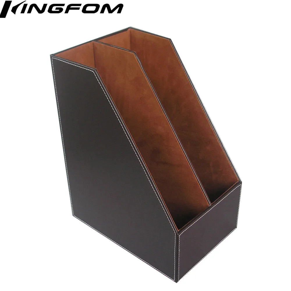 Stylish 2 Slot Leather Wooden Office School Desk File Holder Rack ...