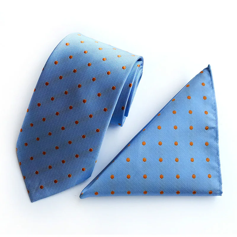 New Classic Polka Dot Pink Tie Pocket Square Navy Blue JACQUARD WOVEN ...