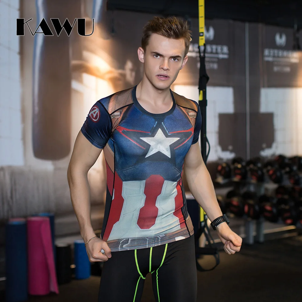 KAWU Running Tight Men Fitness T shirt Print Bodybuilding Tops ...