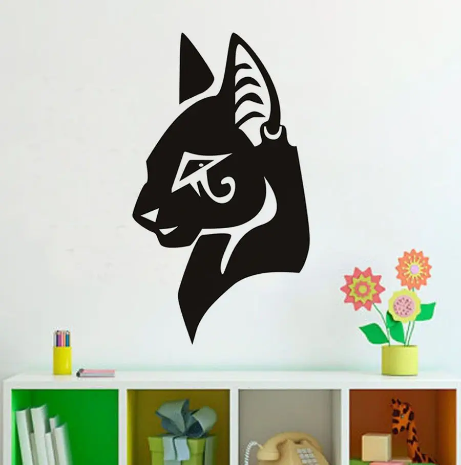D341Egyptian Wall Decal Removable Art Vinyl Home Decor Animal Cat Head ...