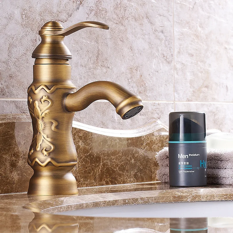 European Style Carved Washbasin Faucet Refined Copper Hot And Cold ...