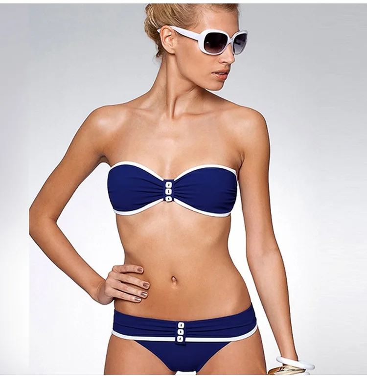 Free Shipping New Style Summer Beachwear Blue Bandeau Bikini Swimsuit