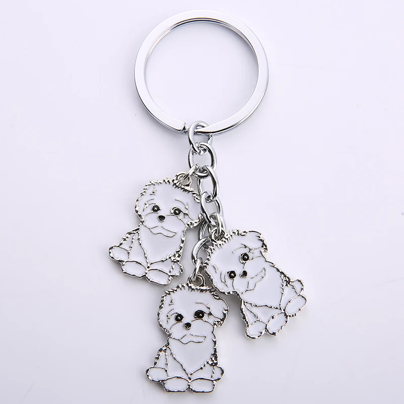 Cartoon Bichon Frise Dog Keychain Cute Animal Key Chain Car Keyring ...
