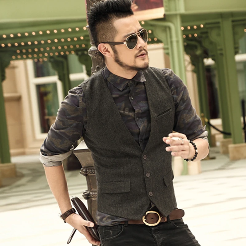 Men Casual Sleeveless Jacket Coat Mens Formal Waistcoats Dress Suit Vest Slim Three Button