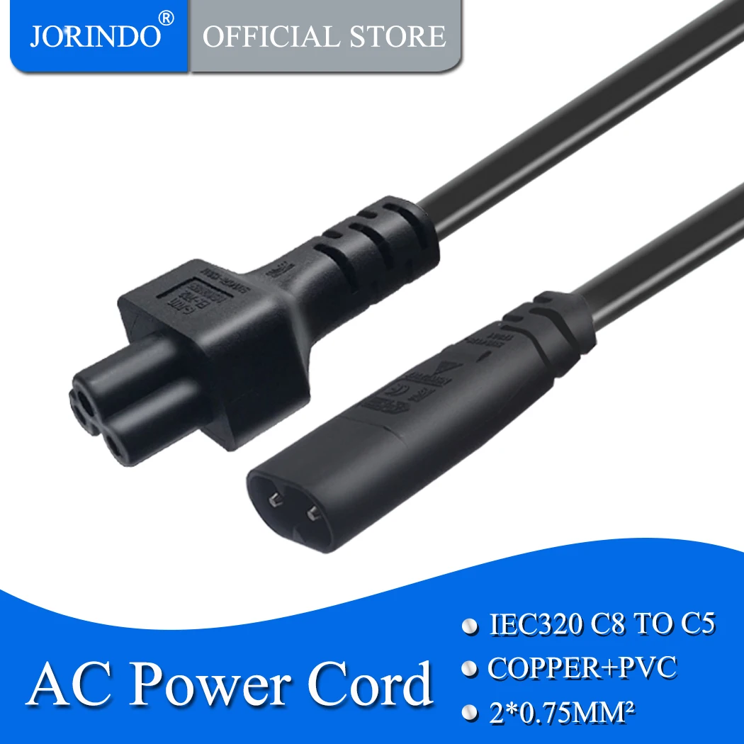 JORINDO cable de alimentación IEC320 C8 a C5, adaptador IEC C5 hembra a ...
