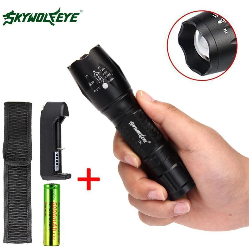 LED Flashlight 8000 Lumen T6 5 Modes Portable Zoom 18650 Battery ...