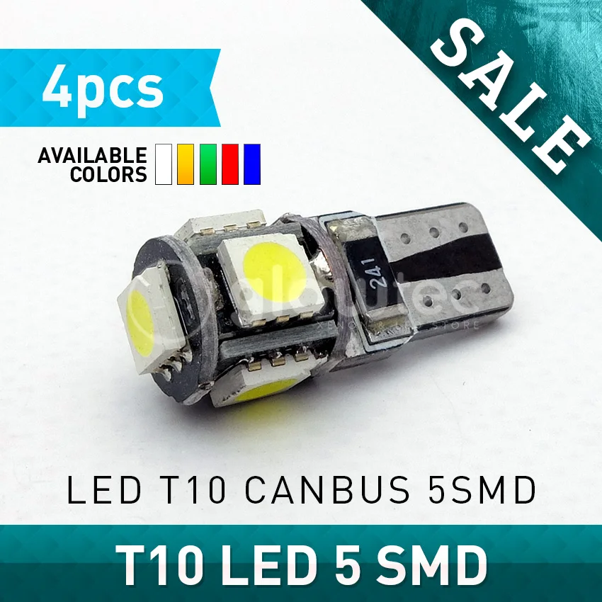 4pcs T10 5SMD 5050 LED CANbus 12VรถLED 194 5 SMD 5050 หลอดไฟLED T10 w5W ...