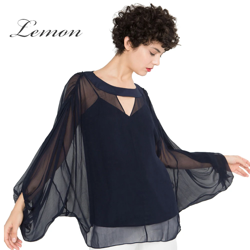 Lemon New Fashion Women Blouser Elegant Hollow Out Crew Neck Chiffon ...