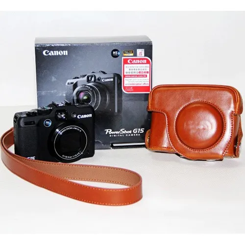 新しいpuレザーカメラケースバッグ用キヤノンのpowershot g15 g16でストラップ|camera case bag|bag for ...