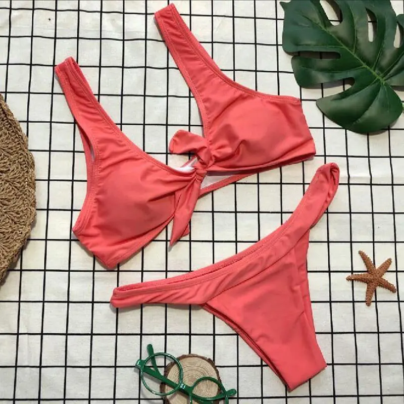 Pink Red Black Yellow Color Women Bikinis With Bow Knot On Chest Sexy