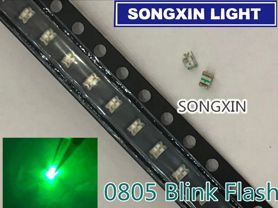 100pcs Blinking Led Diode Smd Diodos Leds 0805 Jade Green Flashing Led ...