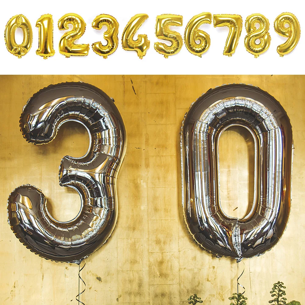 1Pcs 32 Inch Gold Silver Number Balloon Digit Foil Helium Balloons ...
