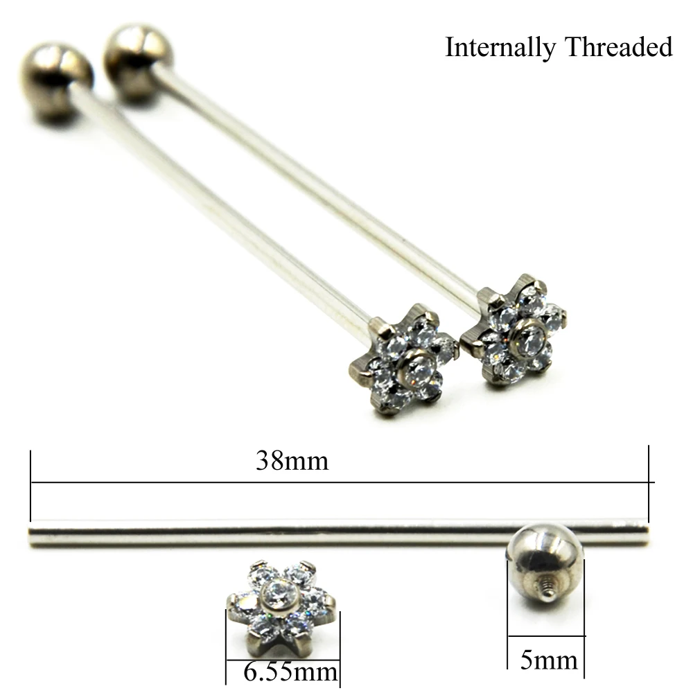 1pc Surgical Steel Double Internally Thread Flower Design Straight ...