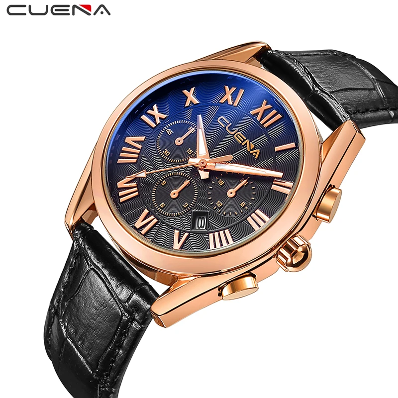 CUENA Top Brand Luxury Fashion Mens Watches Male Genuine Leather Quartz ...