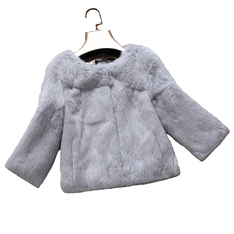 Toda a pele de couro natural casacos de pele de coelho outerwear das ...