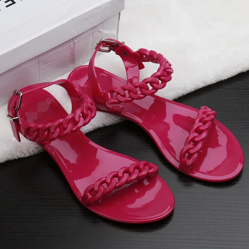 PVC soft flat beach jelly shoes non slip Roman plastic sandals female ...