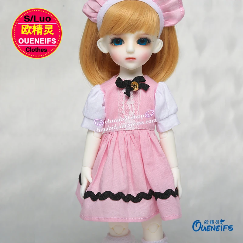 BJD SD Doll Clothes 1/6 Outfit Pink Dresses Plaid aprons Anime uniforms ...