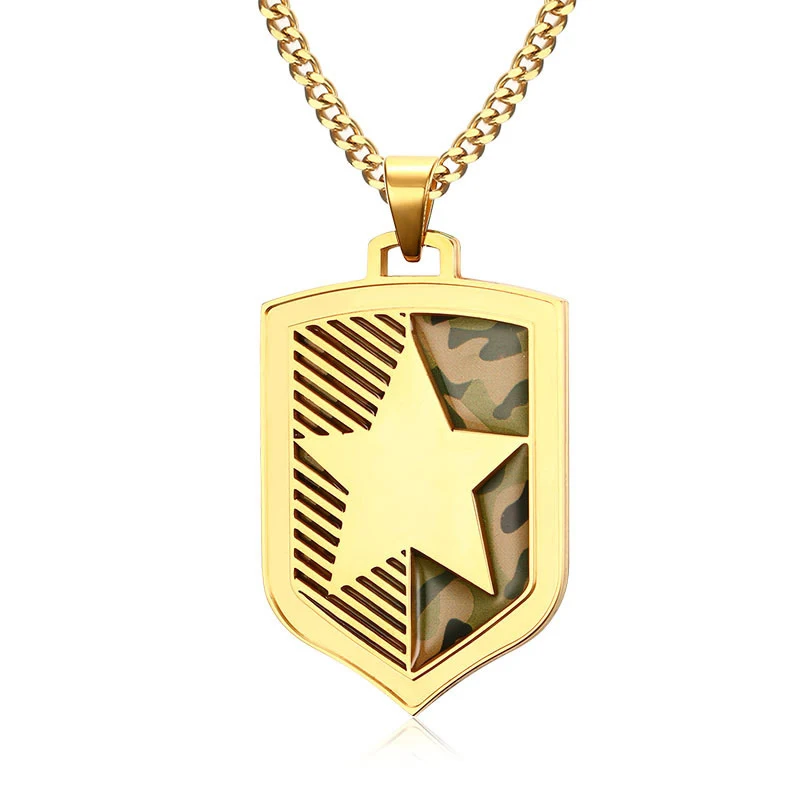 High-Quality-Gold-Color-Shield-Necklace-Mens-Stainless-Steel-Chain ...