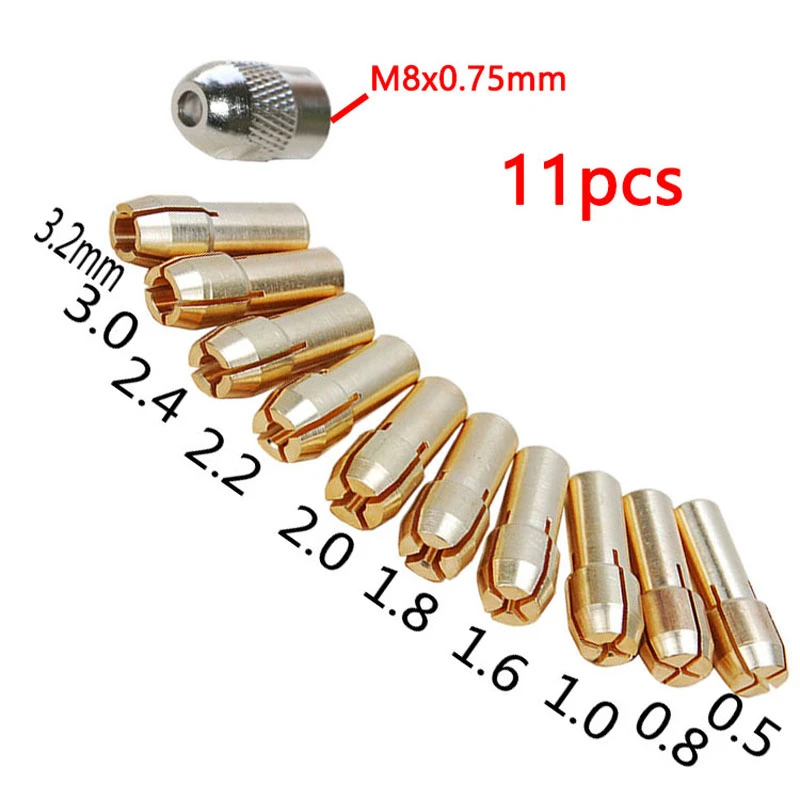 11 Pieces Brass Dremel Collet Mini Drill Chucks Including 0.5/0.8/1.0/1 ...
