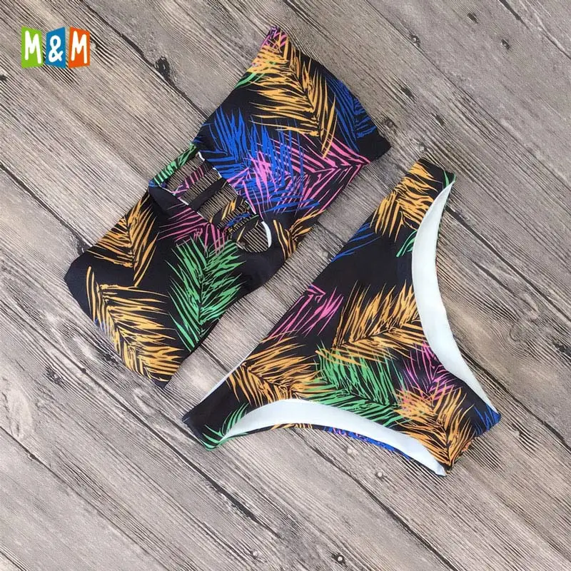 2018 Sexy Bikini Set Women Flora Swimwear Howllow Top Low Waist Biquini