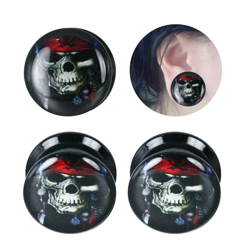 1 Pair Black Skeleton Acrylic Ear Plugs and Tunnels Gauged Earrings ...