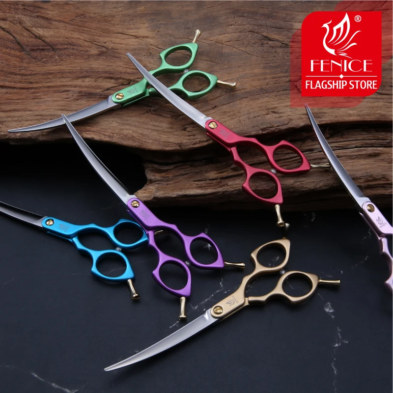 Fenice Colorful 6.5 inch Curved Professional Pet Scissors for Dogs Cats ...