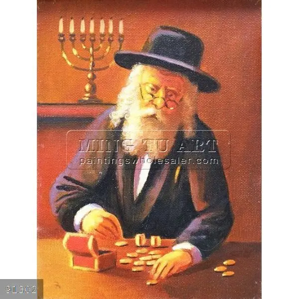 100%hand Painted Judaica Oil Painting Jewish Art On Canvas, Wealth Man ...