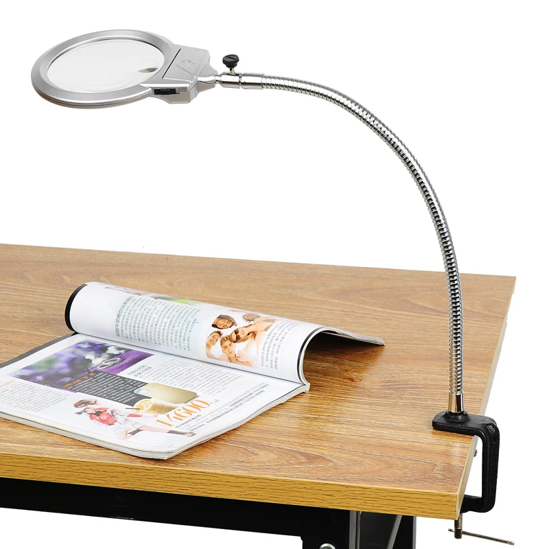 Clip On 2x 5x Folding Flexible Magnifier Loupe Desktop Table Magnifying Glass Lamp Reading