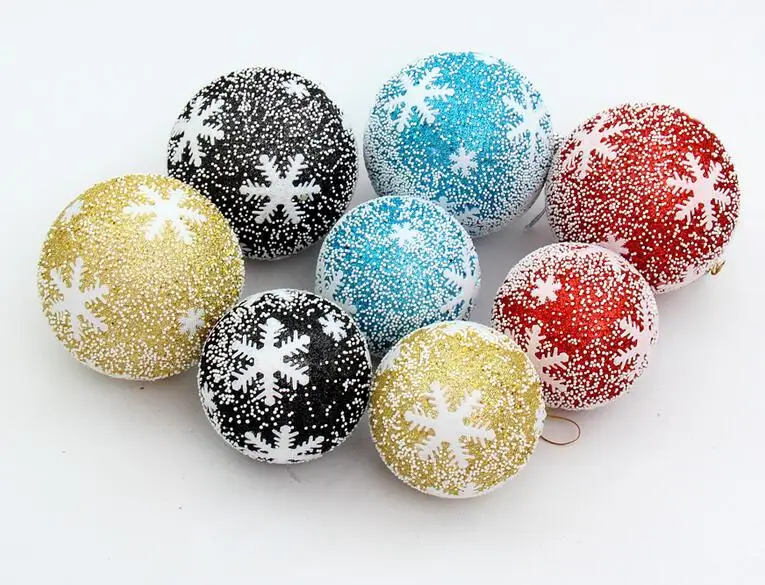 5pcs-8cm-Red-Gold-Black-Blue-Round-Snowflake-Snowing-Ball-Pendant-For ...