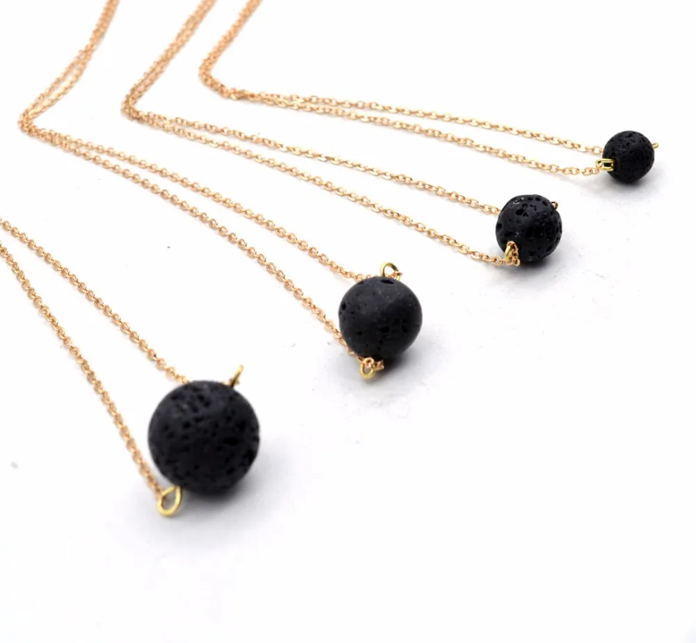 1pcs) Black Lava Stone Essential Oil Diffuser Chain Necklace ...