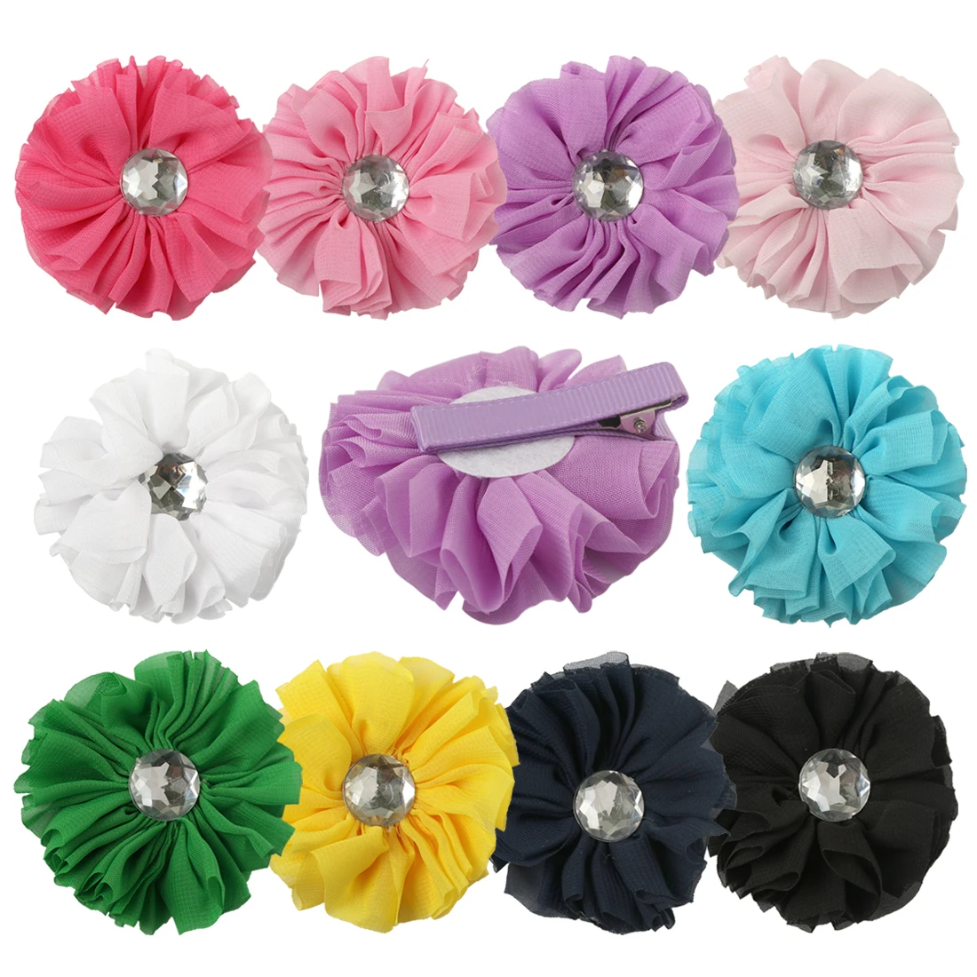 1 PC Chiffon Fabric Flower With Barrettes Girls Handmade Colorful ...