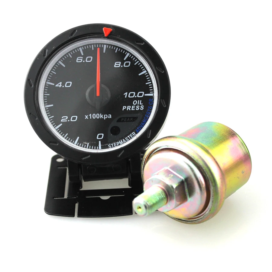 Black Face Non Smoke 60MM Red LED 12V Car Oil Pressurer Gauge Vehicles ...