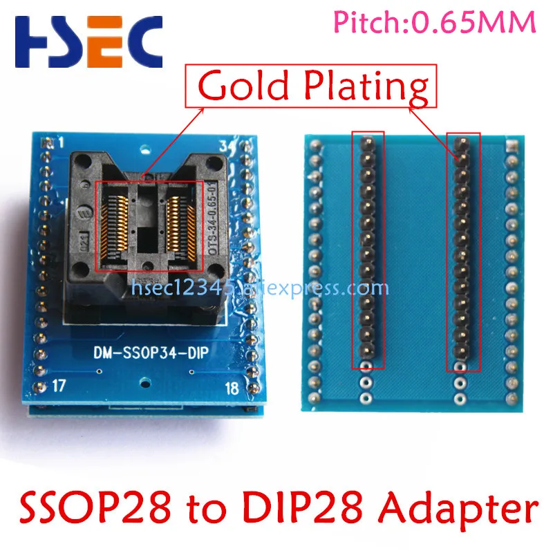 SSOP28 to DIP28 Adapter ic test Socket WIDE 0.65mm Pitch support SSOP20 ...