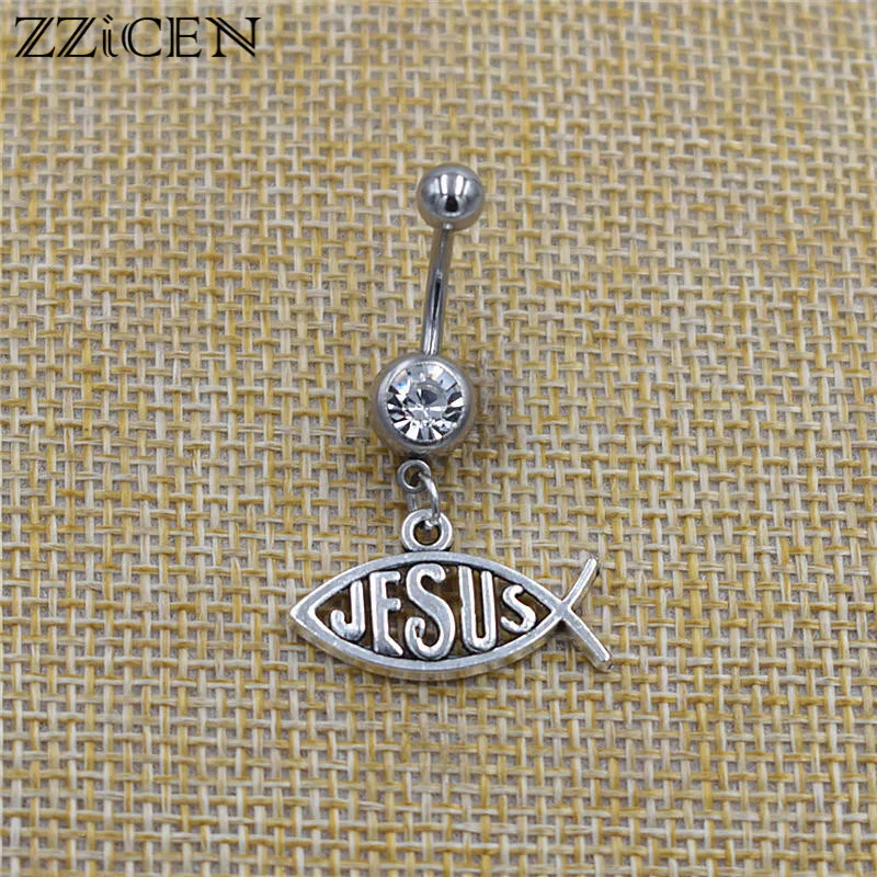 Neue Christian Fisch Symbol Jesus Anhänger Baumeln Bauchnabel Ringe ...