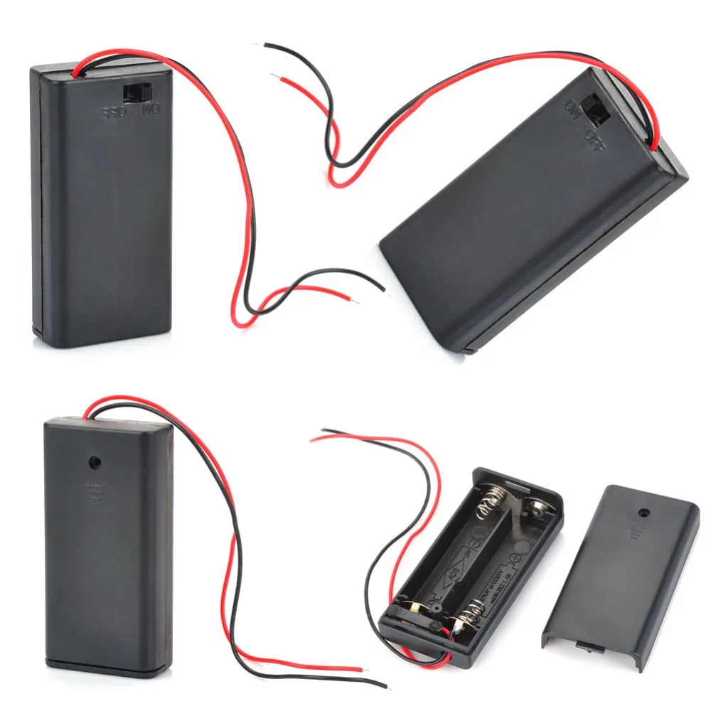 1PC 2 AA 3V 2A Battery Holder Box Case With ON/OFF Switch Cover 2AA ...