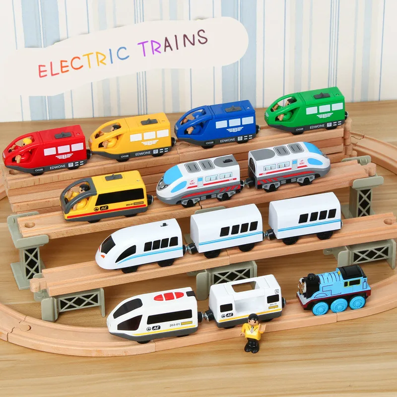 Juego de Tren Eléctrico magnético para niños, pista de madera, accesorios de ferrocarril aptos ...