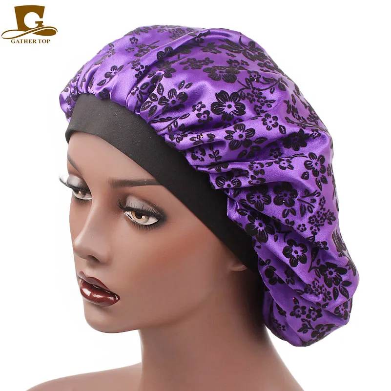 Hot sale NEW Women flocking Satin Sleep Cap Soft Night Sleep Hat Cap ...