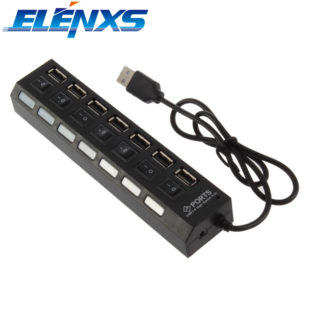 ELENXS Multi function 7 Ports USB Hub 2.0 High Speed Hub with On/Off ...