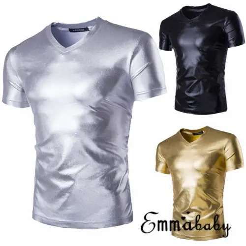 Shiny Gold Coated Metallic T Shirt Men 2018 Caual V Neck Men T shirt ...
