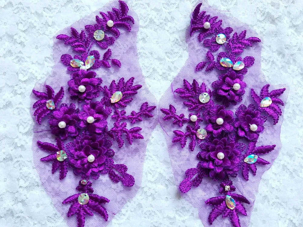 Purple sew on Stereo embroidery flowers patches Water soluble ...