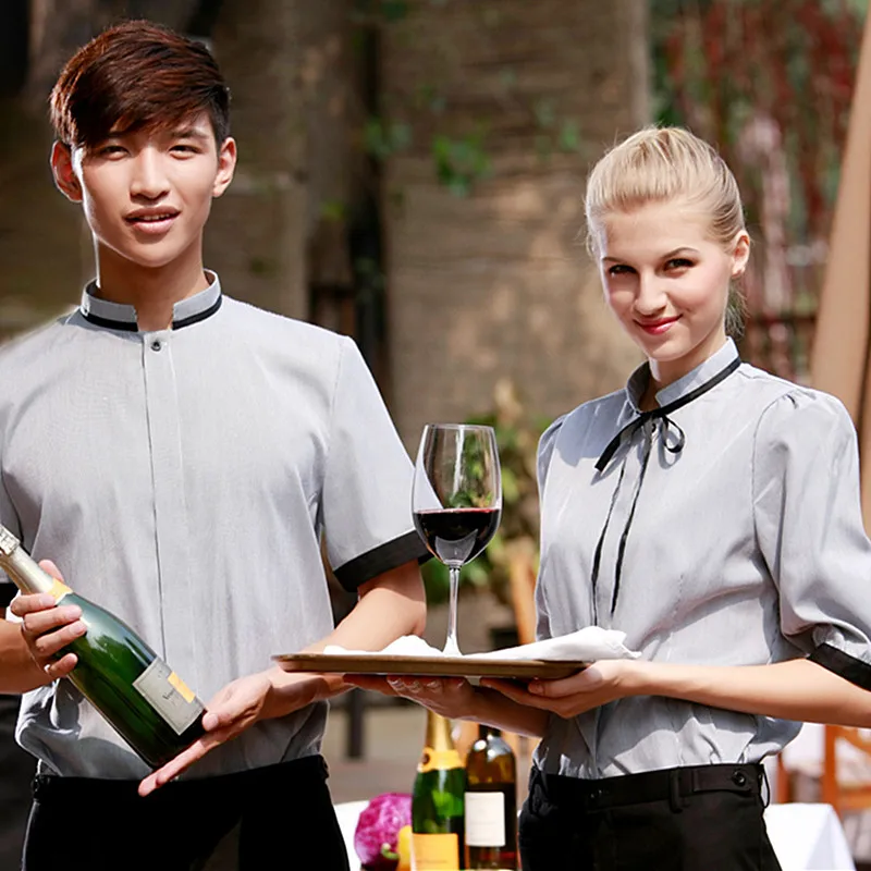 Man/woman half sleeve coffee shop fast food restaurant cook kitchen ...