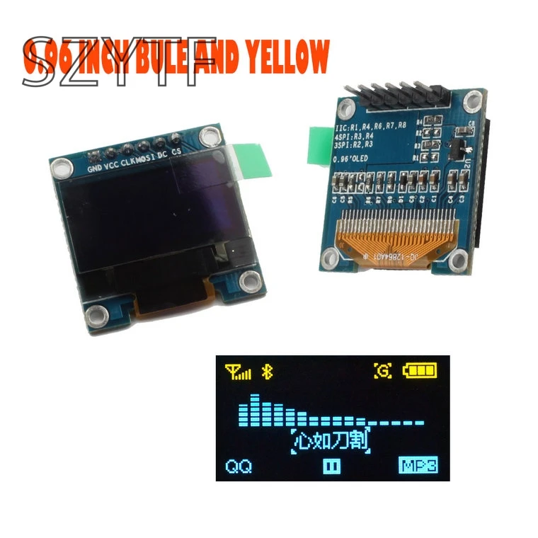 0 96 I2c Iic Spi Serial 128x64 Blue And Yellow Oled Lcd Led Display Module For In Led Displays