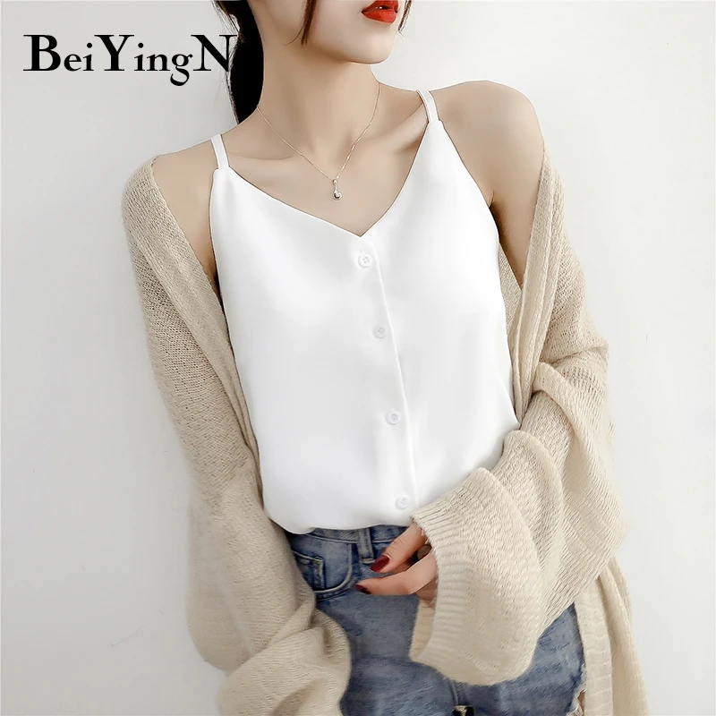 Beiyingni Casual Loose Buttons Top Tank Women 5colors Sexy High Street