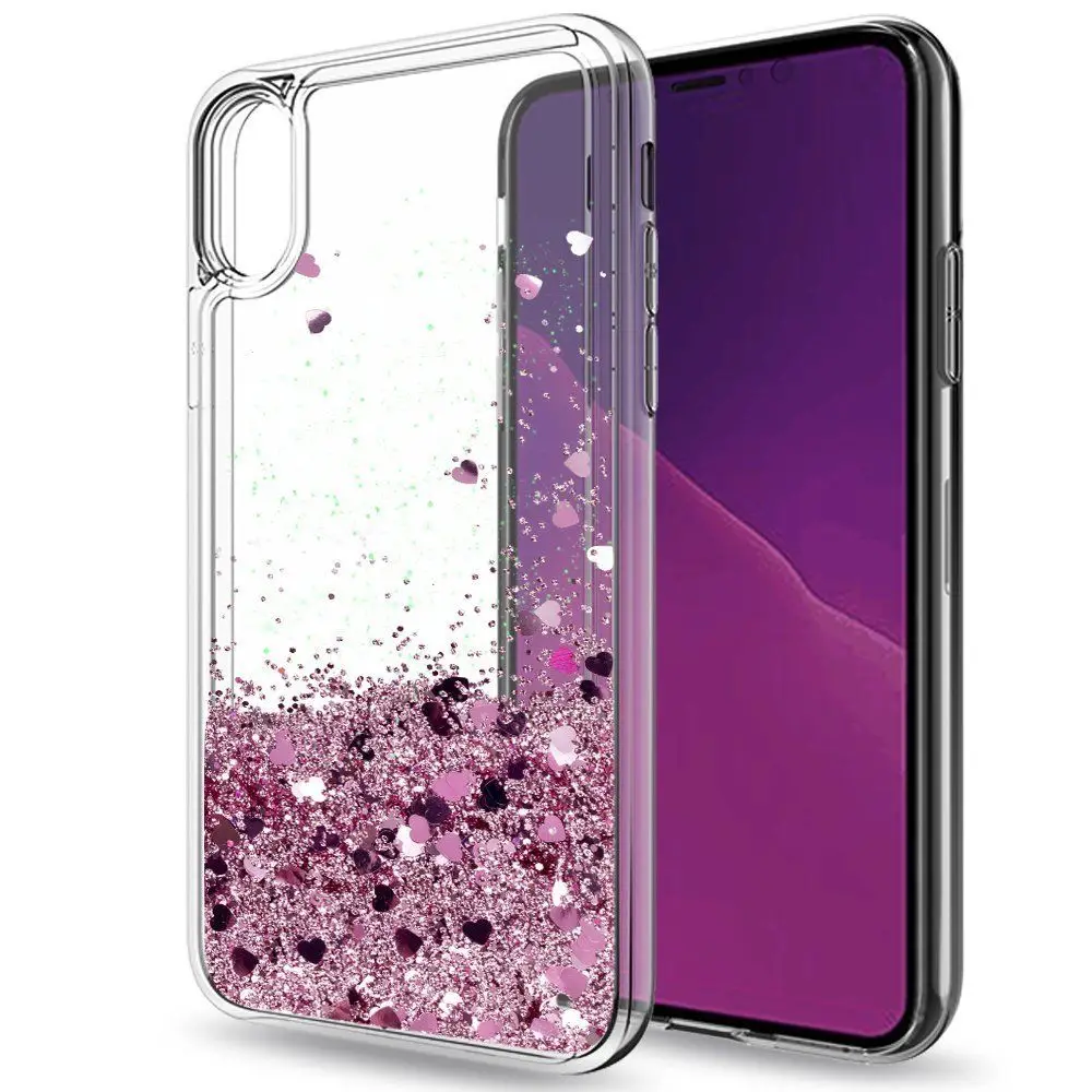 Dynamic Liquid Phone Cases For iPhone X Case Bling Sequin Love Heart ...