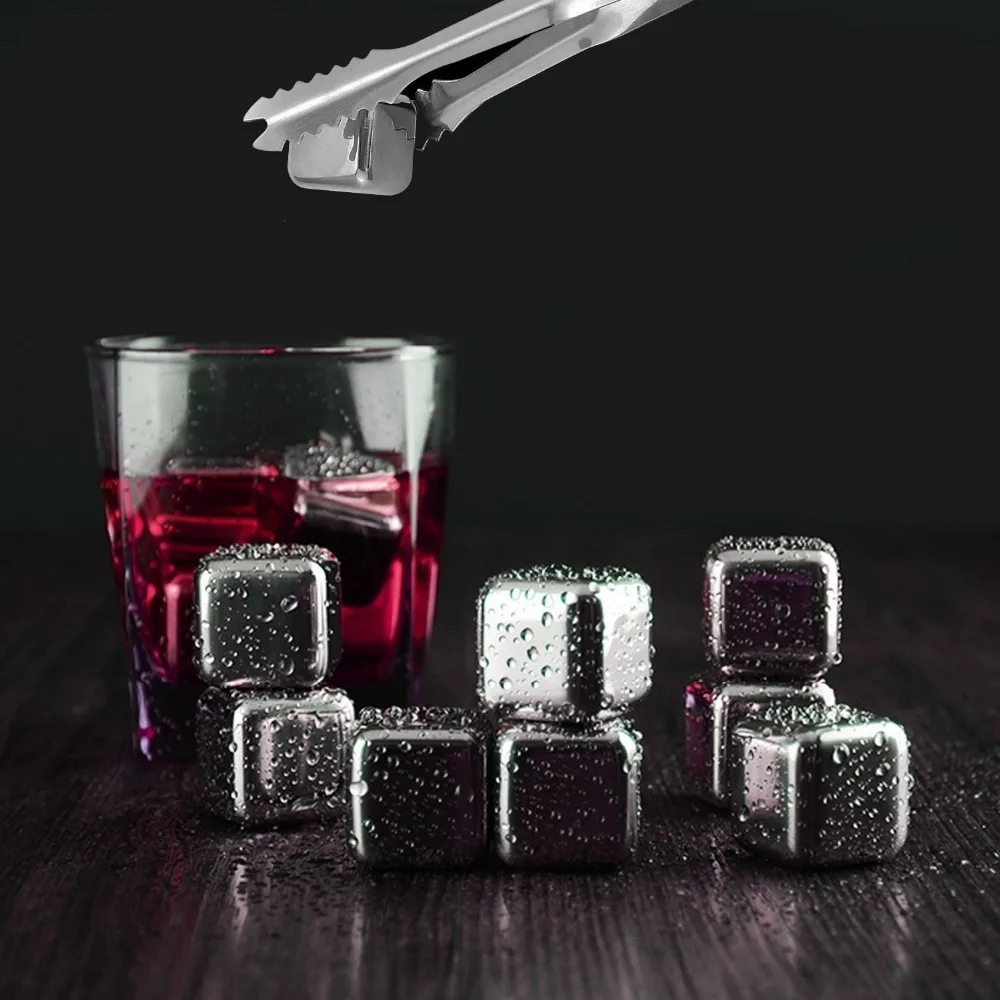 Realand Reusable 8pcsset Stainless Steel Whisky Whiskey Stones Ice Cubes For Wine Chilling