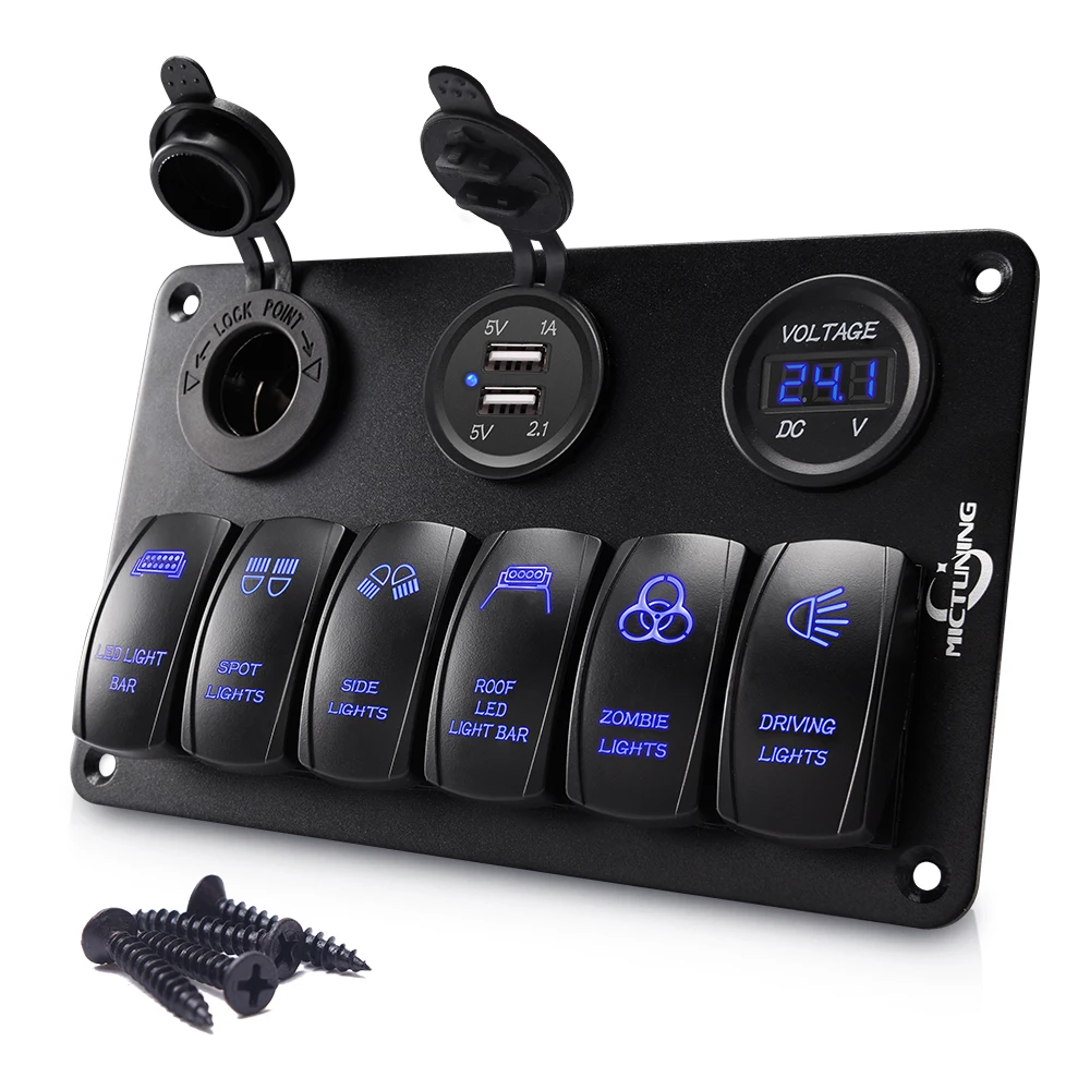 6 Gang Boat Rocker Switch Panel LED Switch USB Marine Switch Panel Dual ...