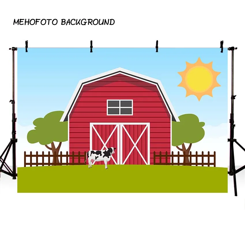 Farm theme photography backdrop Red Barn Barnyard Tractor Balloons ...