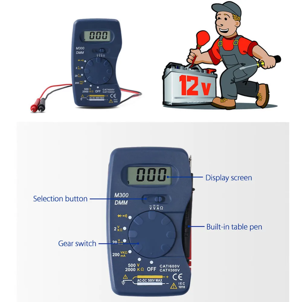 Mini Digital Multimeter Pocket DMM AC/DC Current Voltage Resistance ...