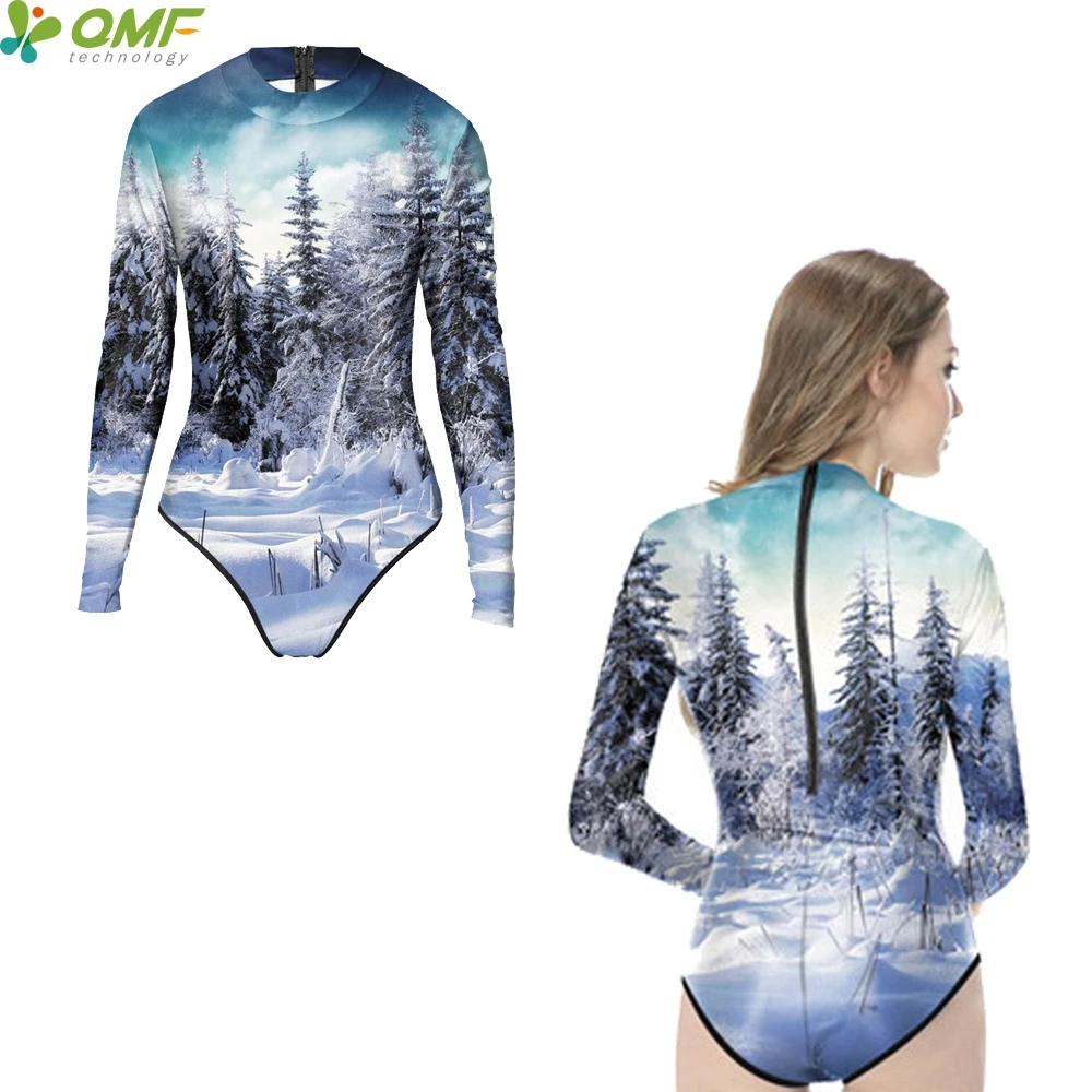 Snow Forest Scene Women Monokinis One Piece Diving Swimwear High Neck