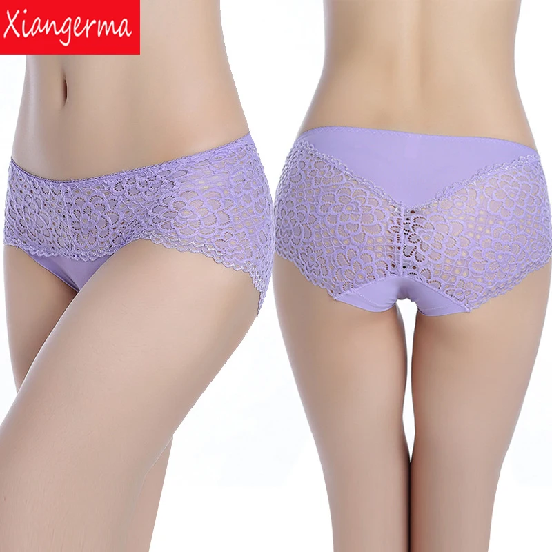 Xiangerma Ice Silk Ladies Woman Seamless Panties Mid Waist Briefs